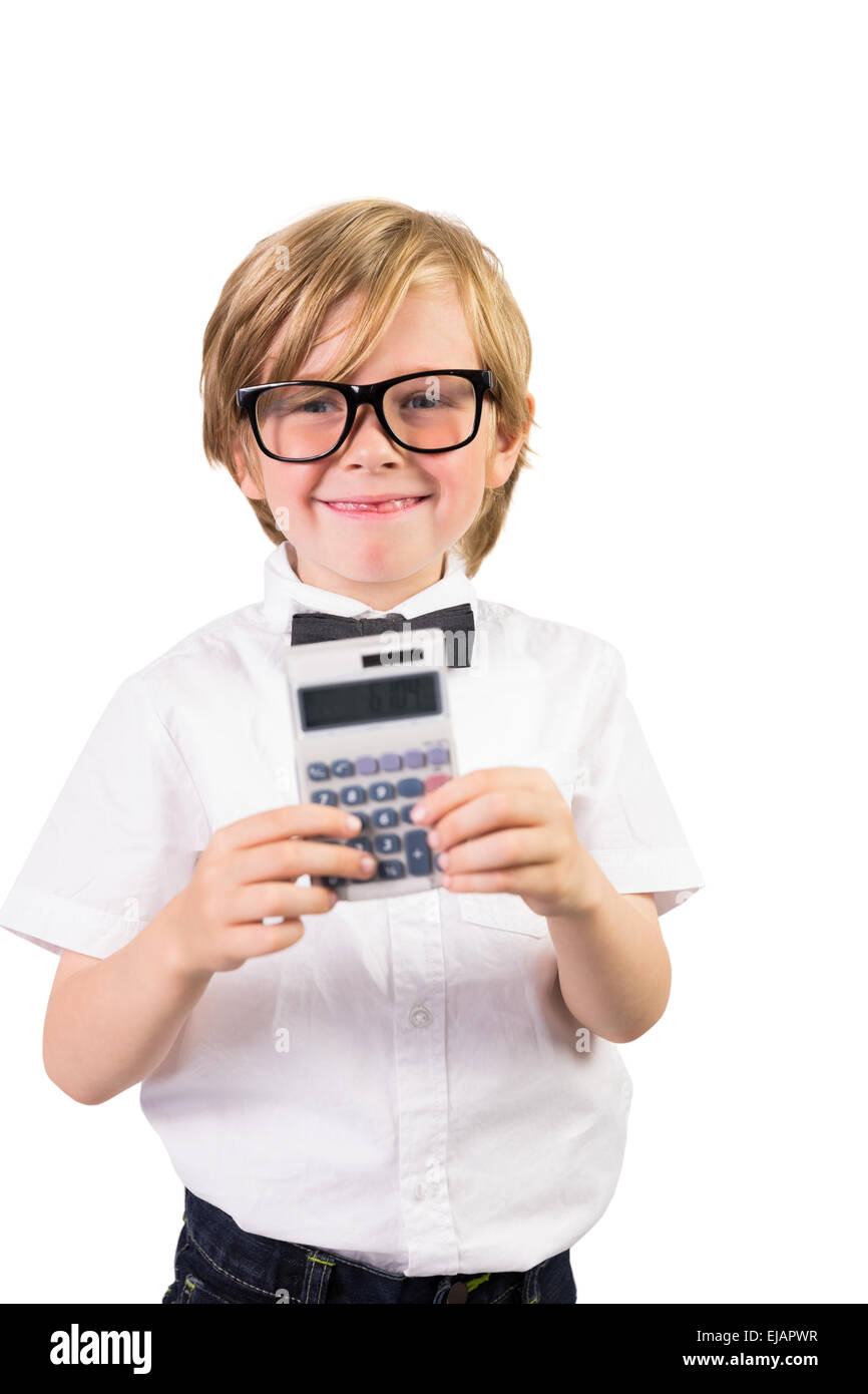 Student smiling and holding calculator Stock Photo - Alamy