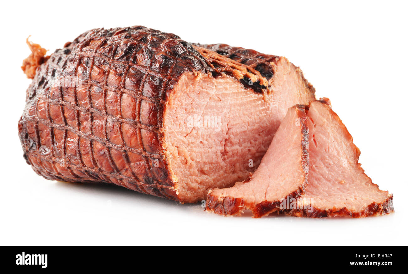 Piece of ham isolated on white background Stock Photo - Alamy