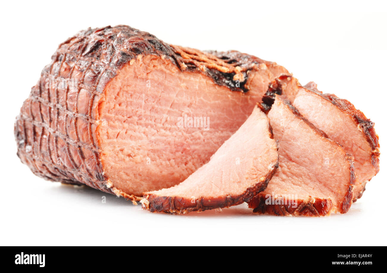 Piece of ham isolated on white Stock Photo - Alamy