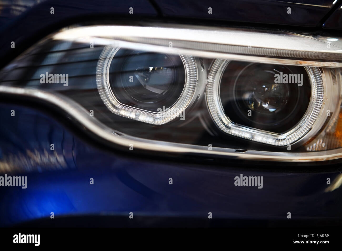 Detail on one of the LED headlights of a car Stock Photo - Alamy