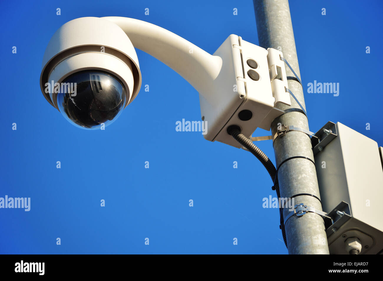 Hi-tech dome type camera over a blue sky Stock Photo - Alamy