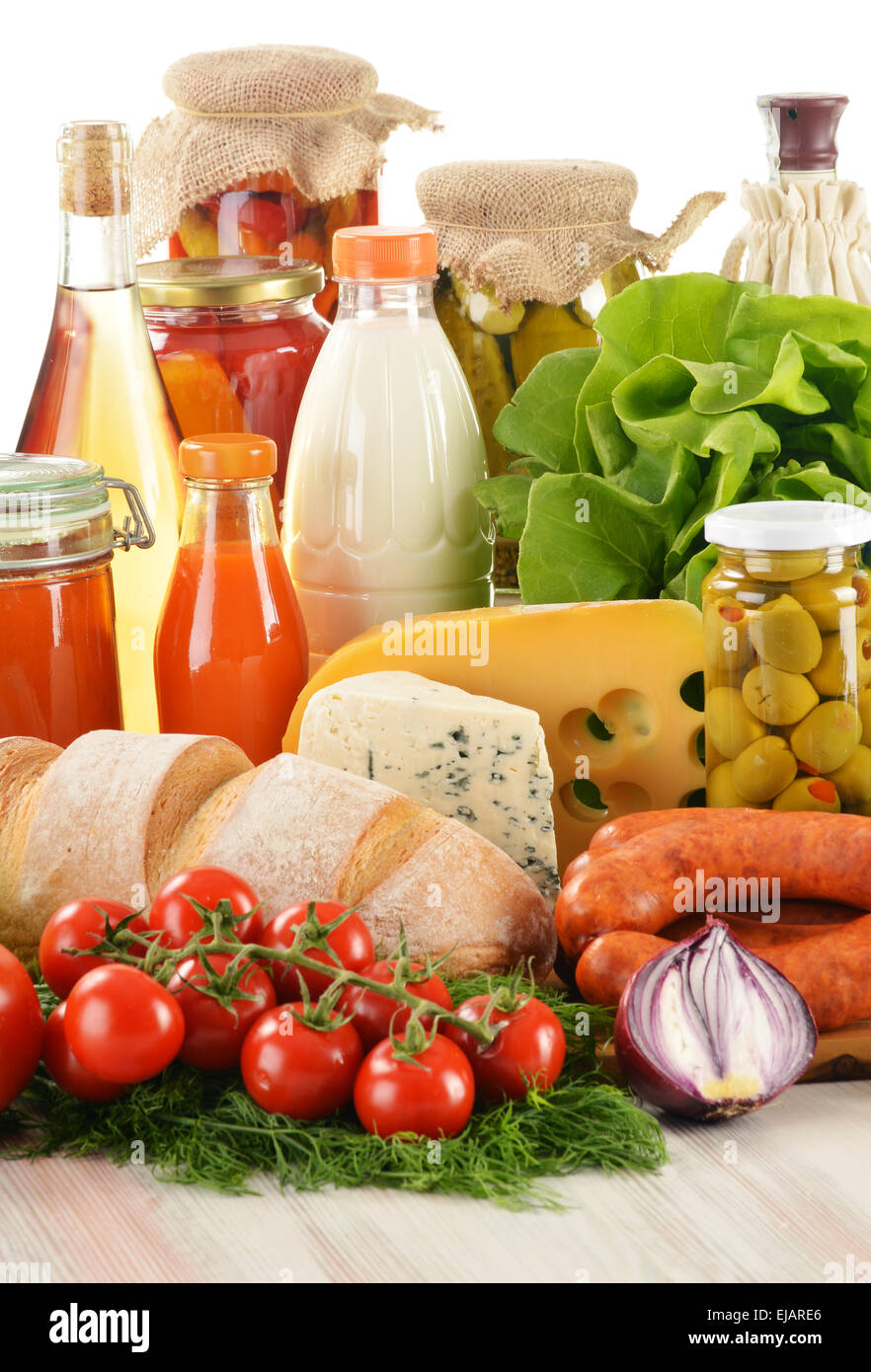 Composition with variety of grocery products Stock Photo - Alamy