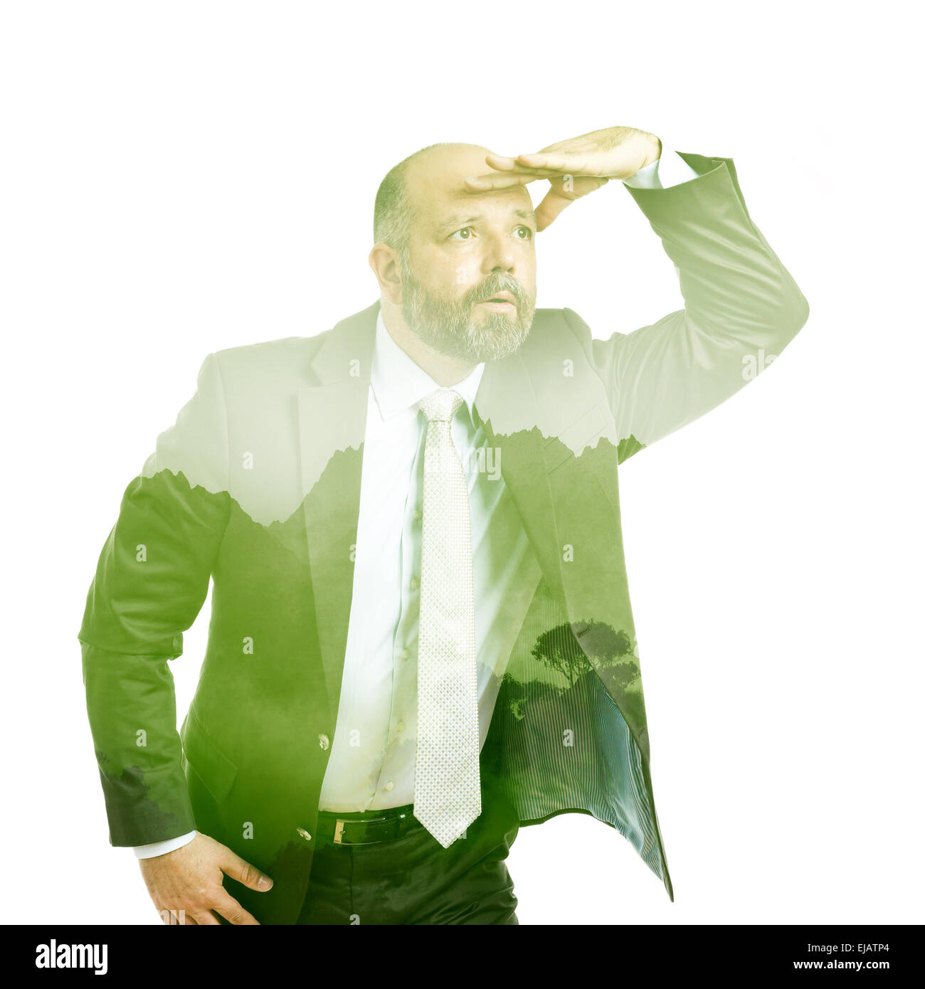 business man double exposure green tree Stock Photo - Alamy
