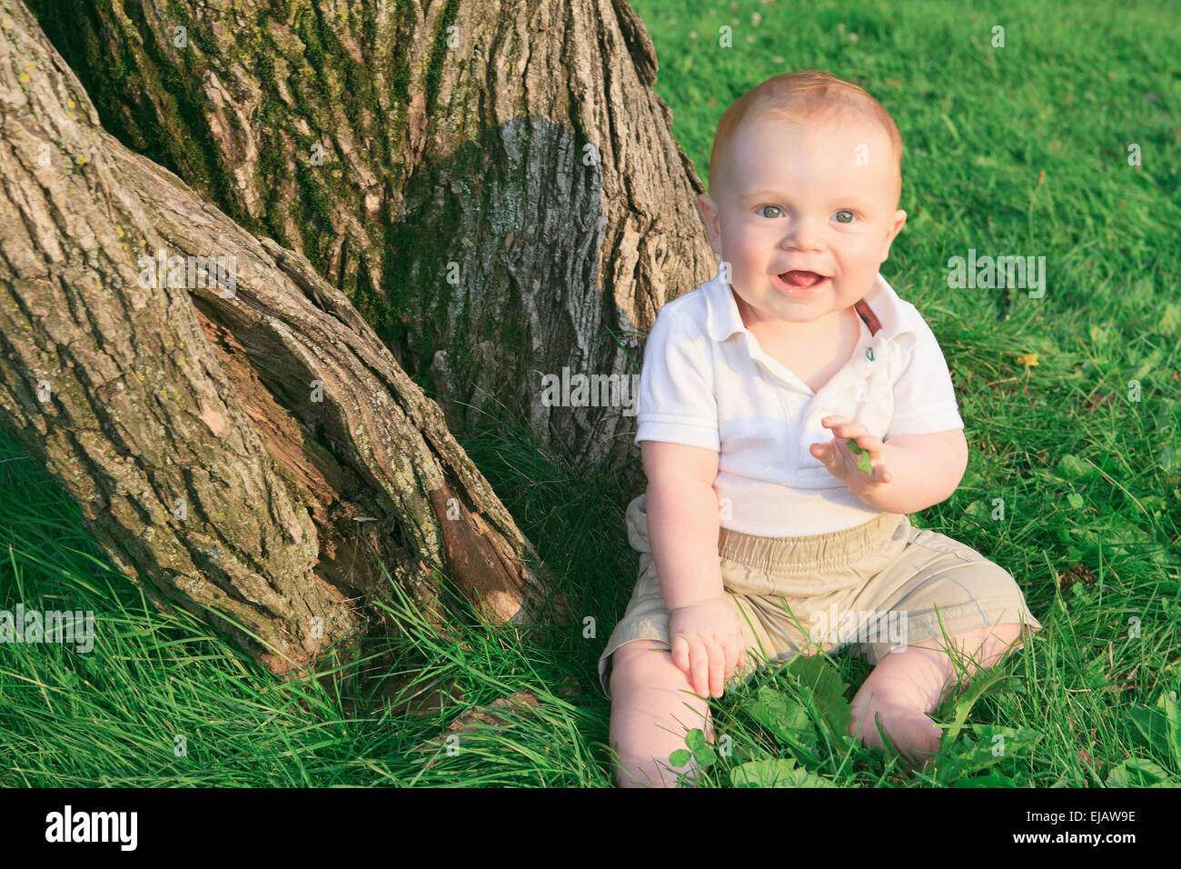 little boy play in green grass Stock Photo - Alamy
