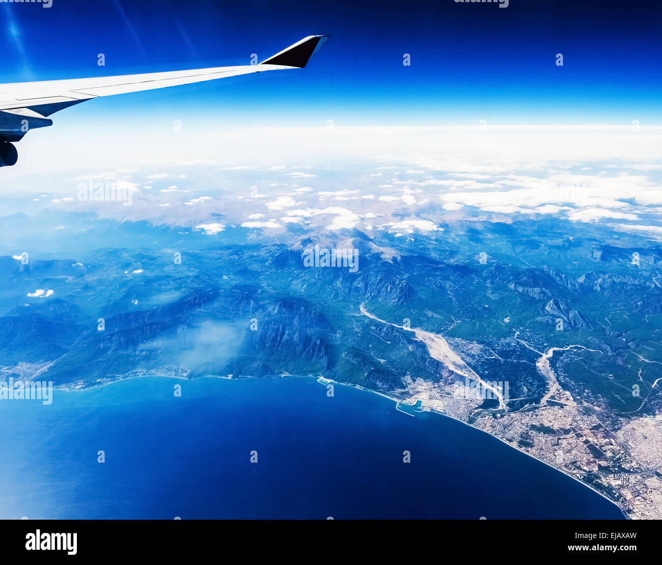 view of the wing of an airplane through the window Stock Photo - Alamy