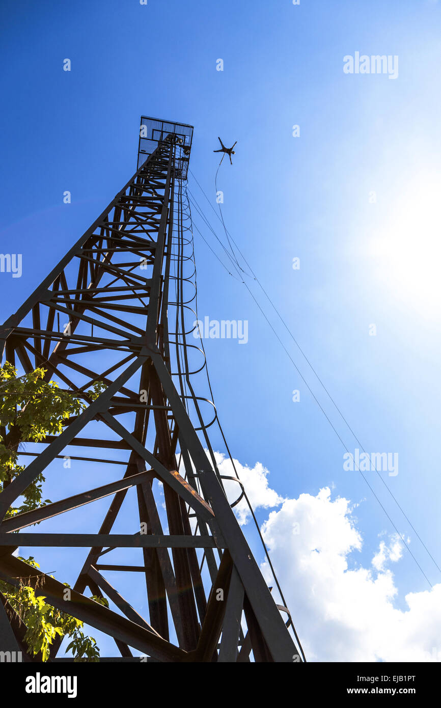 Rope jumping from lightning rod Stock Photo - Alamy