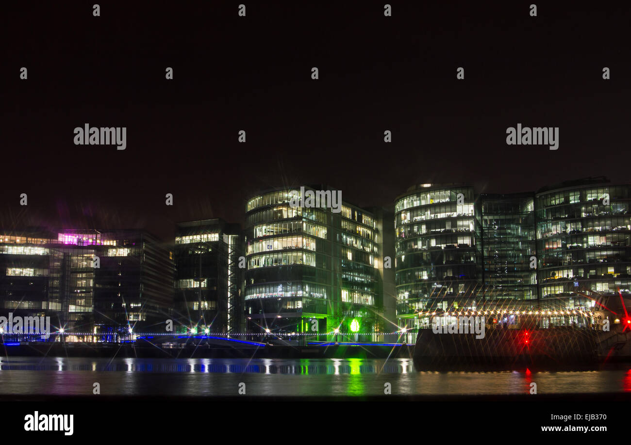Embankment with Office Buildings at night, London, England Stock Photo ...