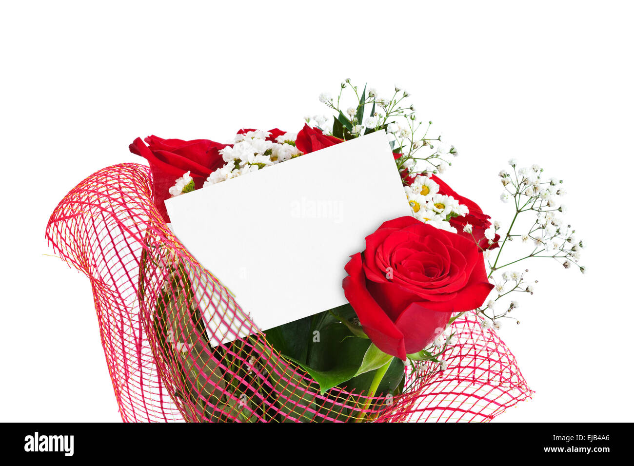 Roses bouquet and paper card Stock Photo - Alamy