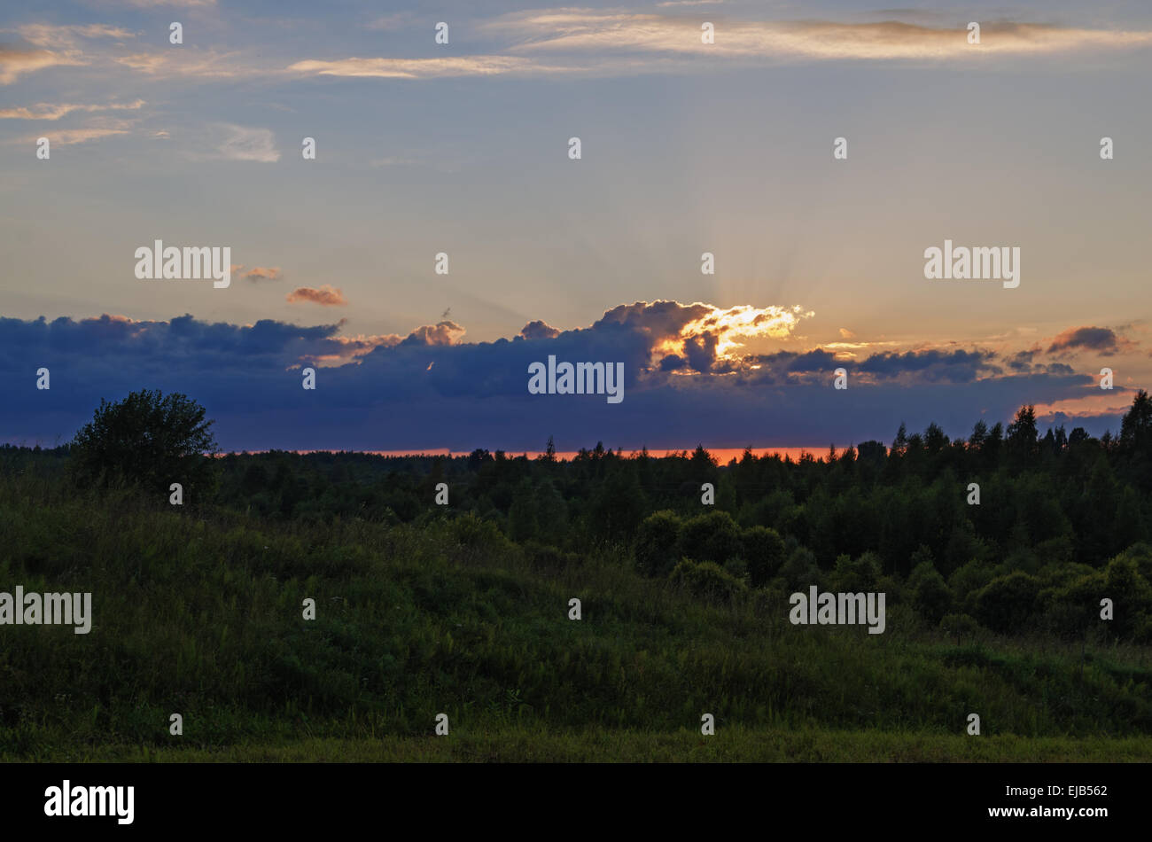 Red sunset - rural landscape Stock Photo - Alamy