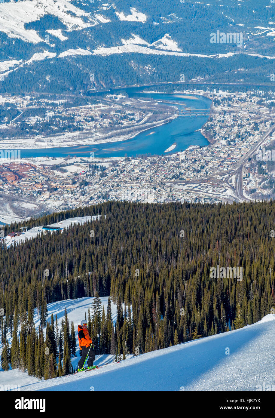 View of Revelstoke town, the valley, Columbia River and Monashees ...