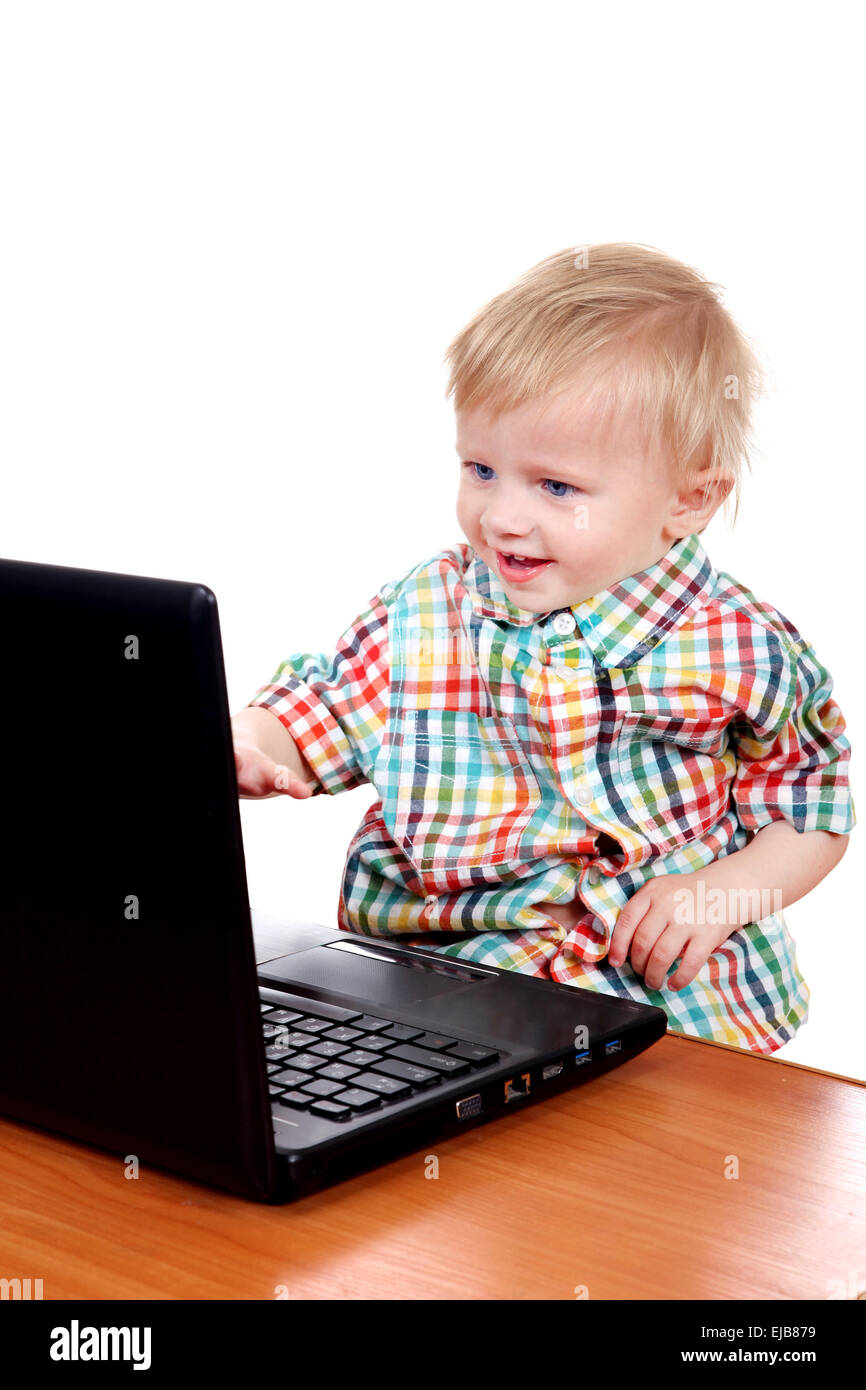 Baby Boy with Laptop Stock Photo - Alamy