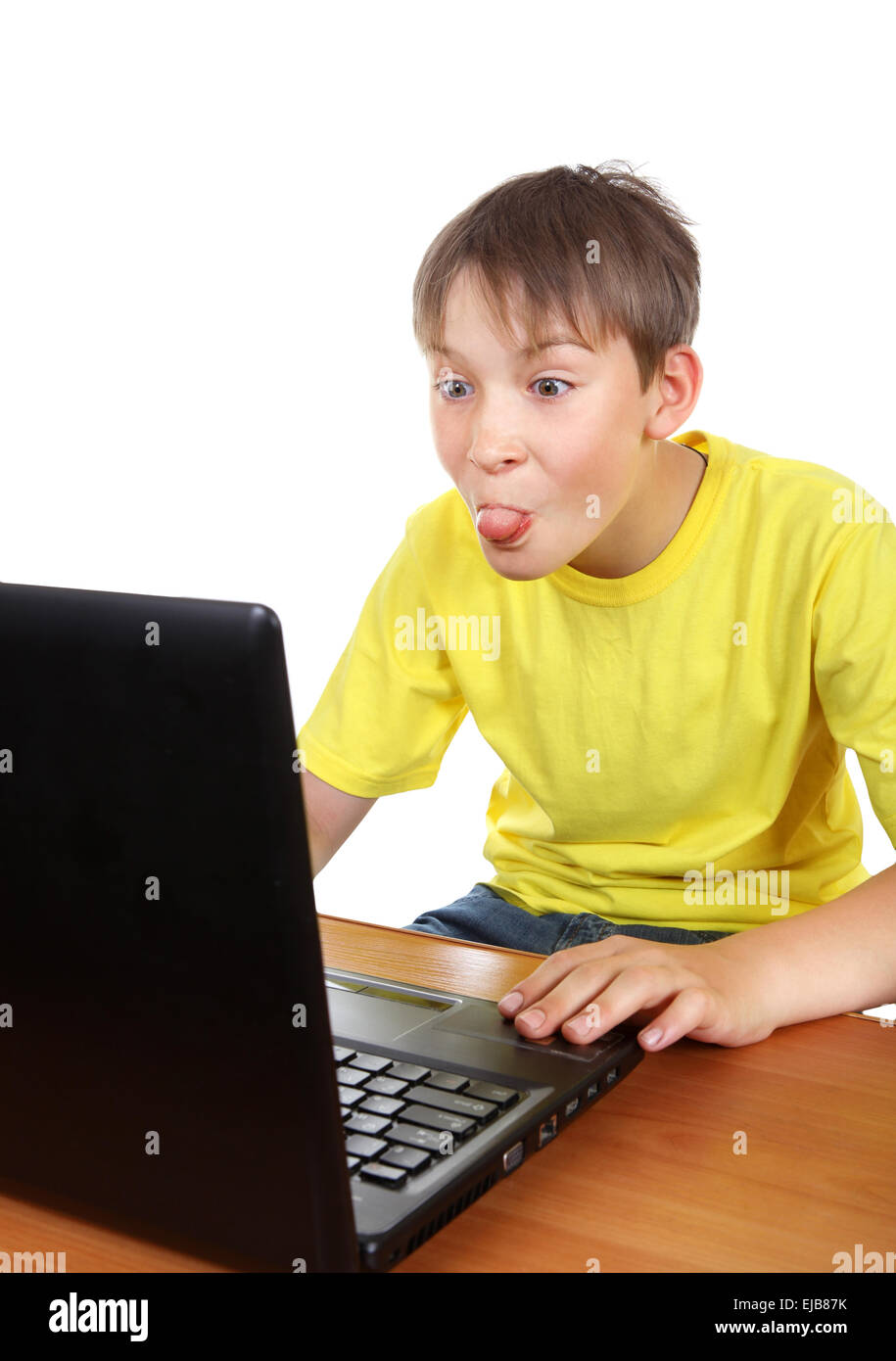 Kid with Laptop Stock Photo - Alamy