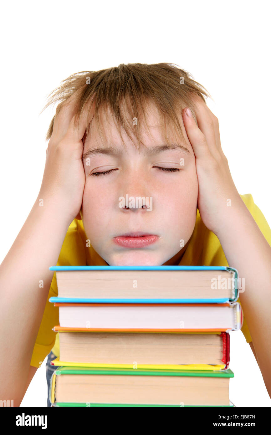 Sad Kid with a Books Stock Photo - Alamy