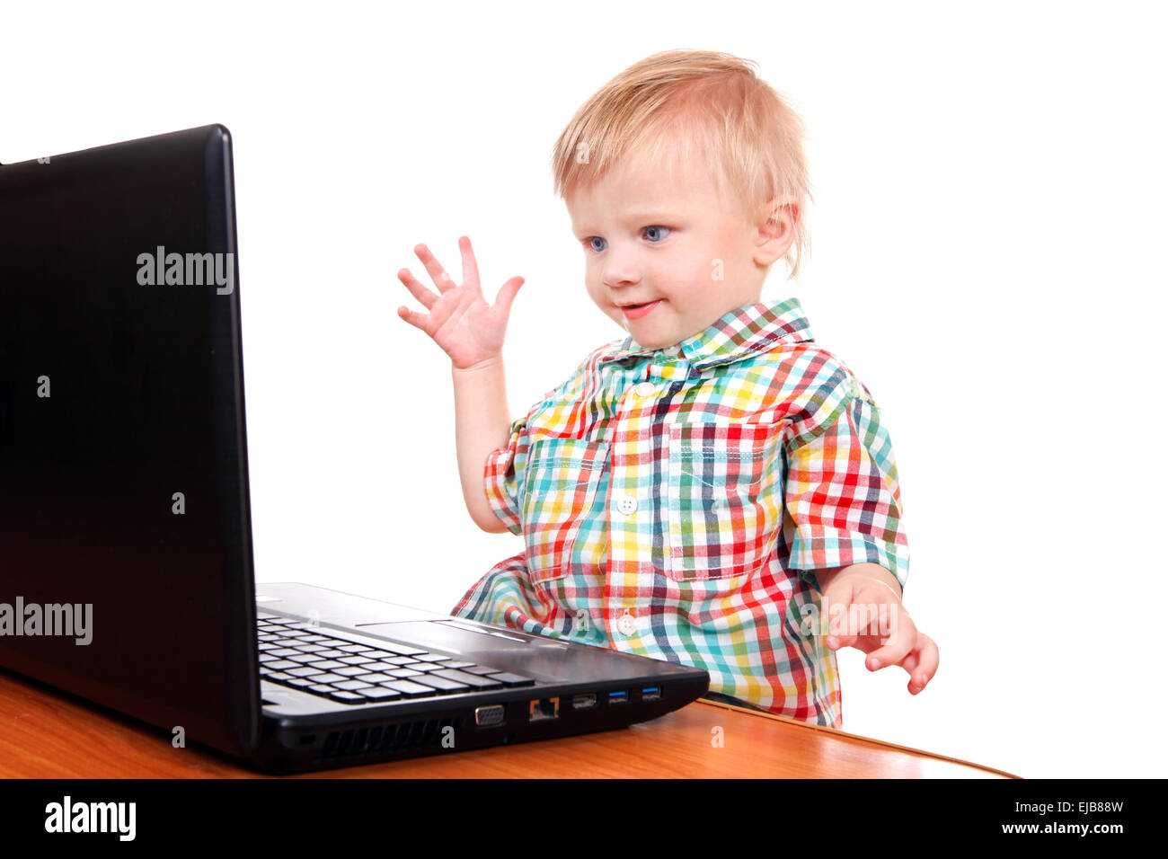 Baby Boy with Laptop Stock Photo - Alamy