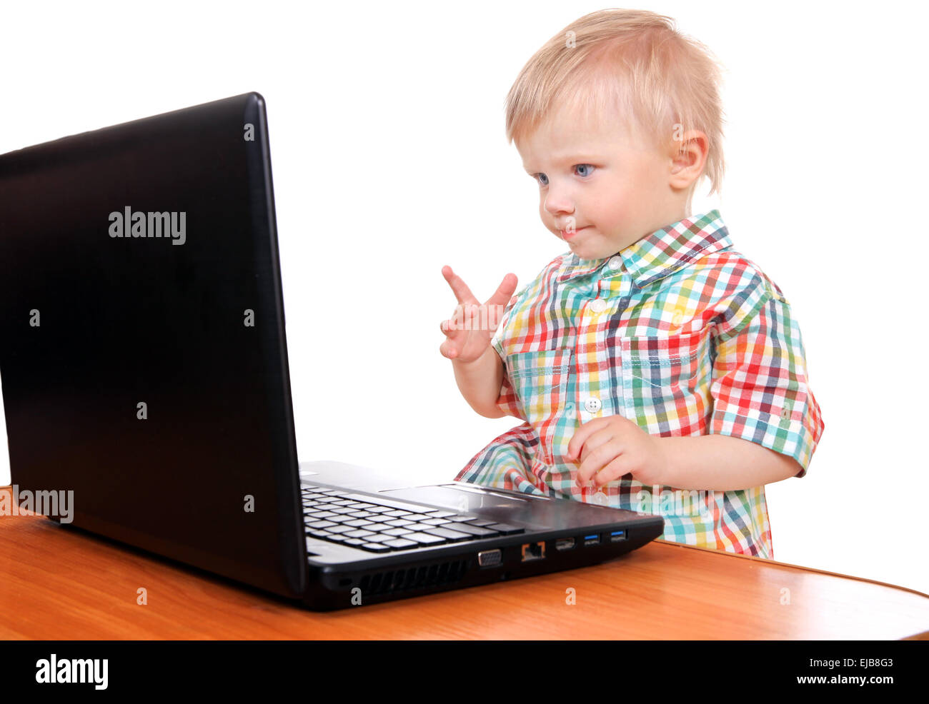 Baby Boy with Laptop Stock Photo - Alamy