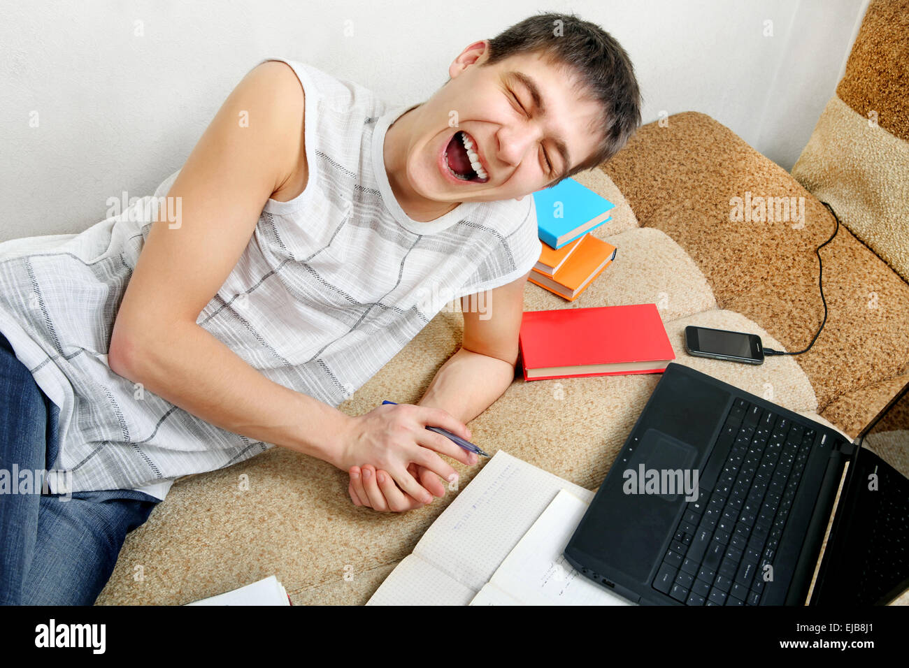 Cheerful Teenager doing Homework Stock Photo - Alamy