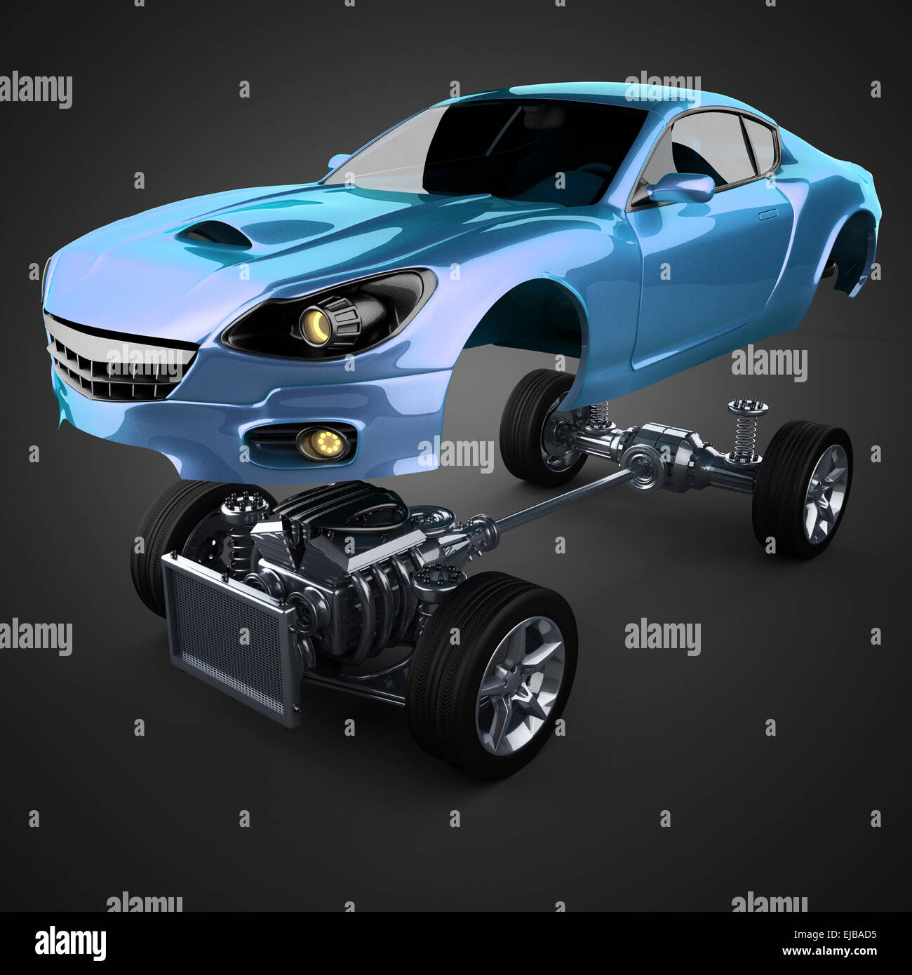 Car chassis with engine of luxury brandless sportcar Stock Photo - Alamy