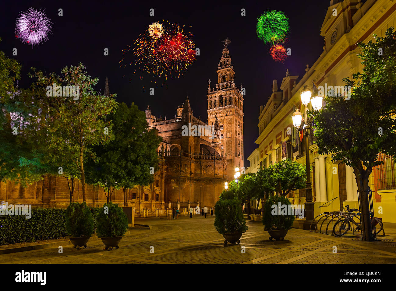 Fireworks in Sevilla Spain Stock Photo - Alamy