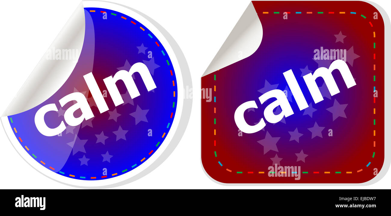 calm word stickers set, web icon button Stock Photo - Alamy