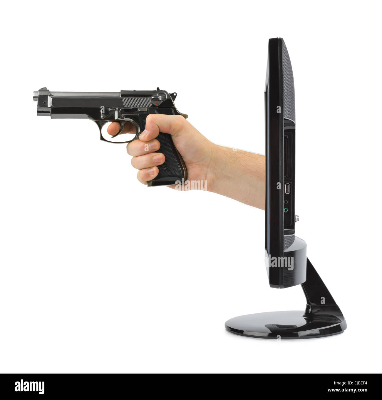 Hand with gun and tv Stock Photo - Alamy