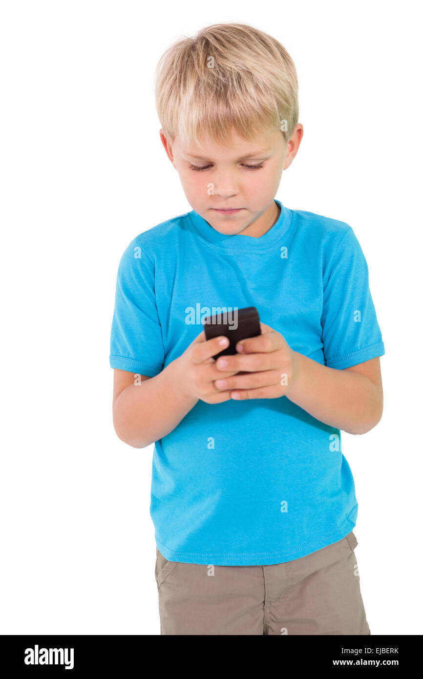 Cute little boy using smartphone Stock Photo - Alamy