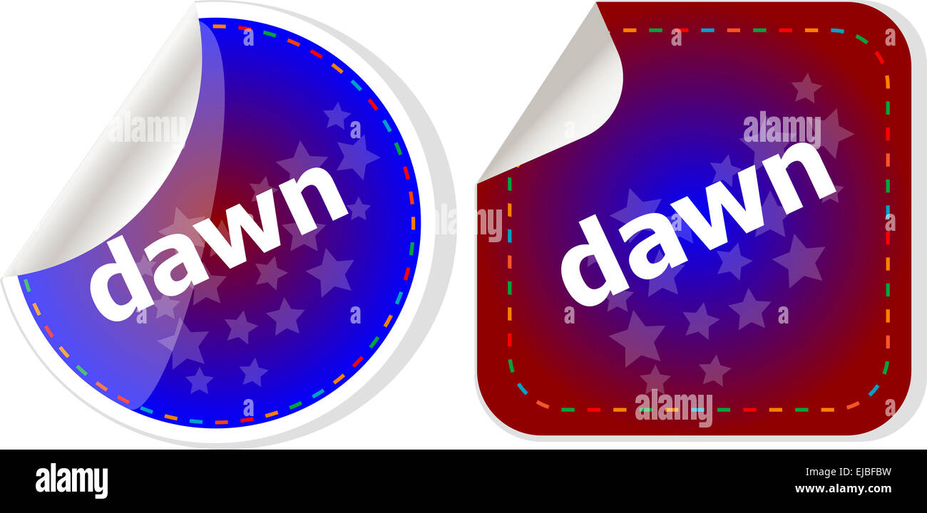 dawn word stickers web button set, label, icon Stock Photo - Alamy