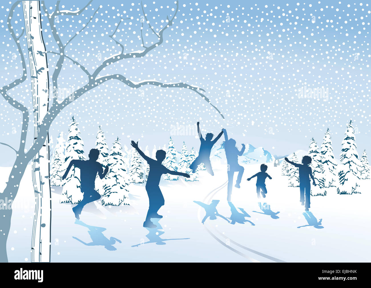 Children frolic in the snow Stock Photo - Alamy