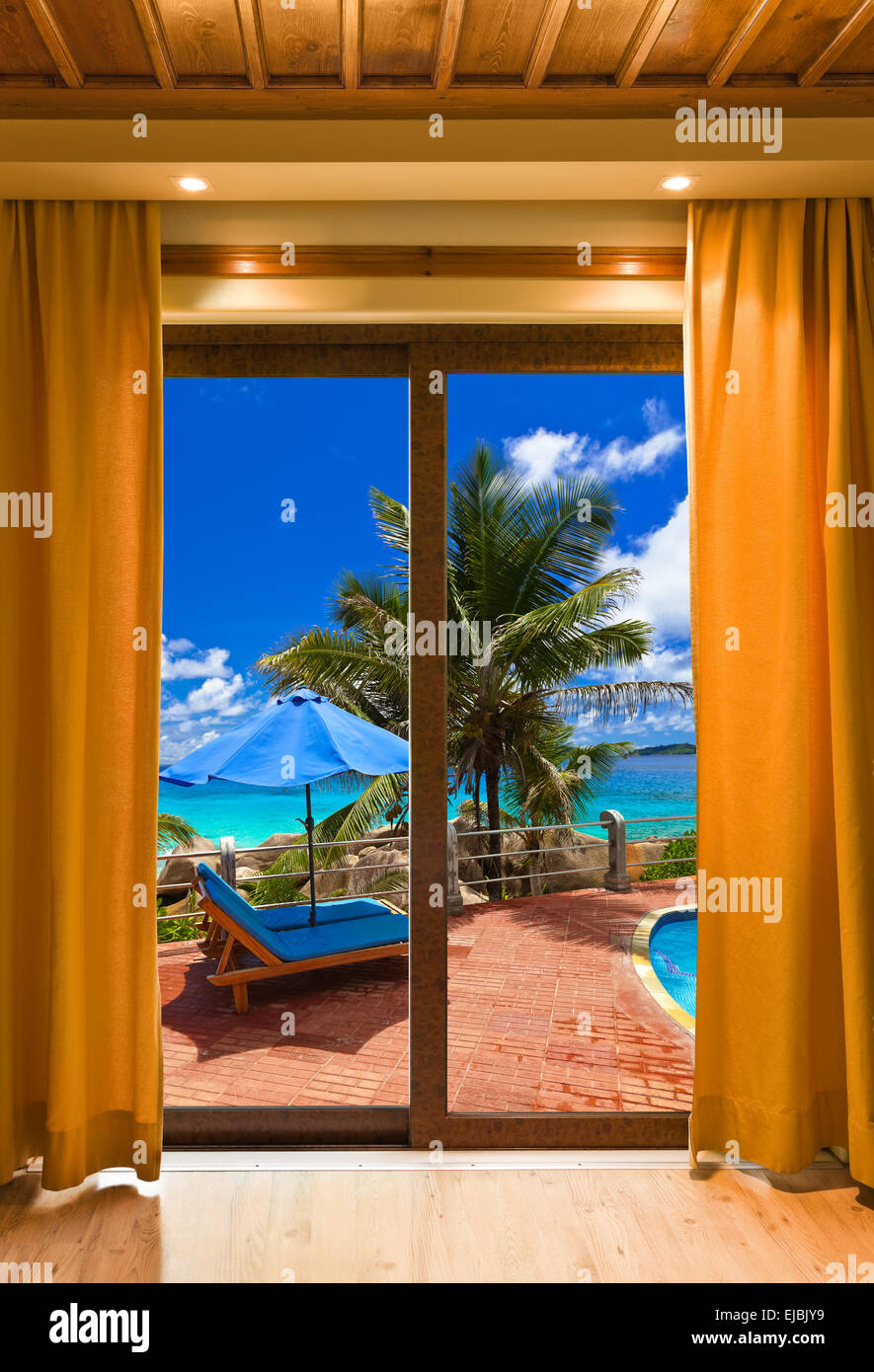 Hotel room and beach landscape Stock Photo - Alamy