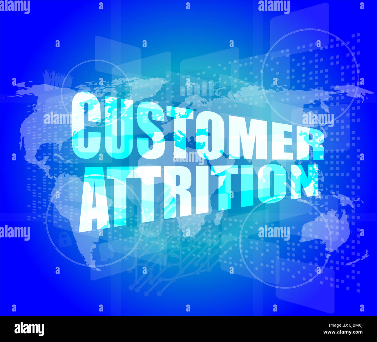 customer attrition words on digital screen with world map Stock Photo ...