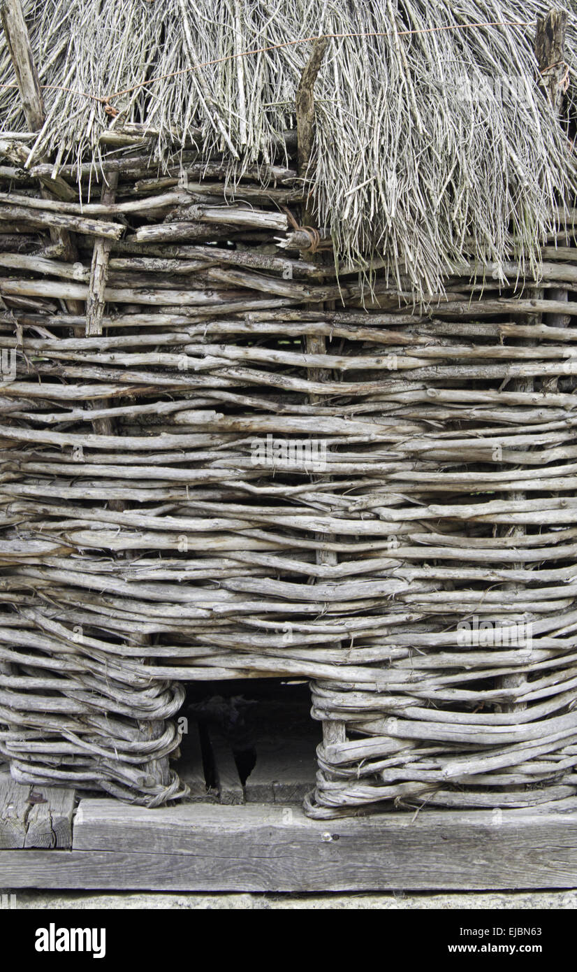 Wicker nest of sticks and straw roof, construction and animals Stock ...