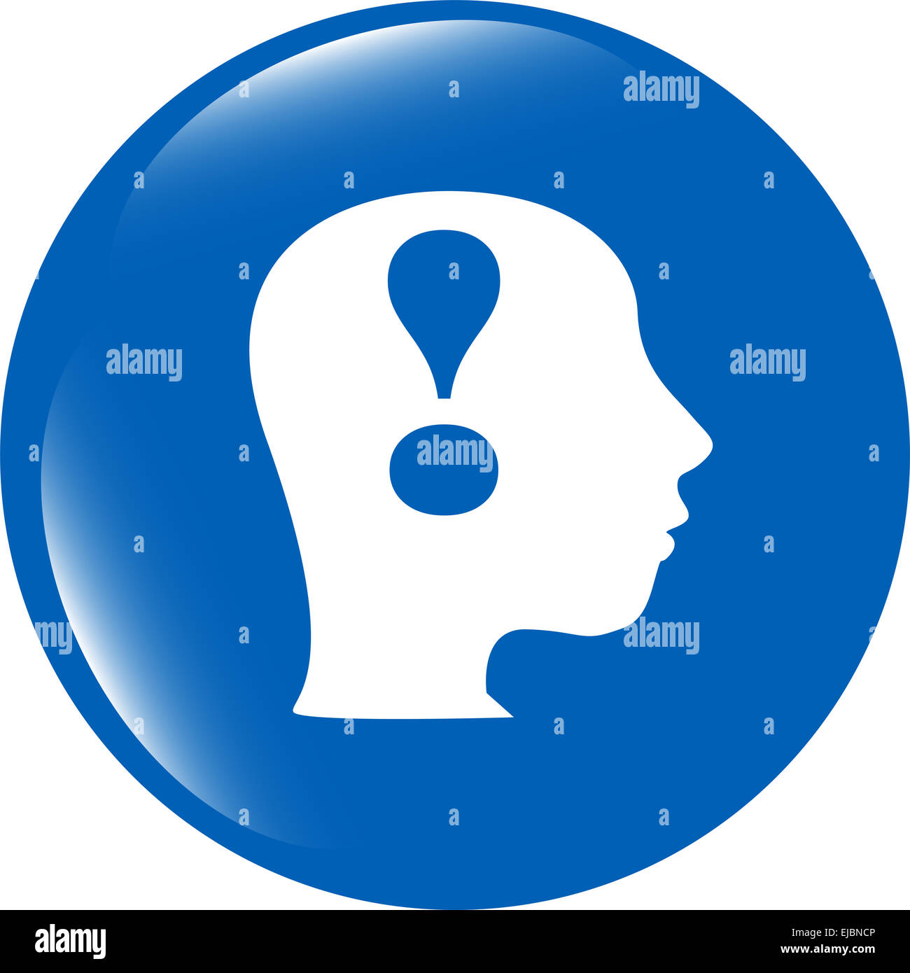 Human head with exclamation mark icon, web button Stock Photo - Alamy
