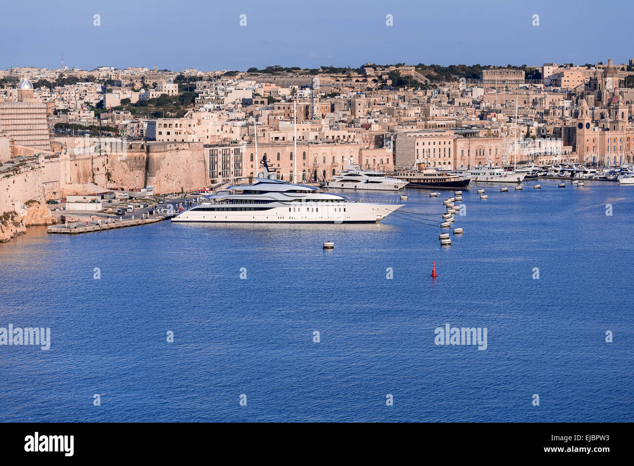 Valletta Skyline with luxury super yacht Stock Photo - Alamy