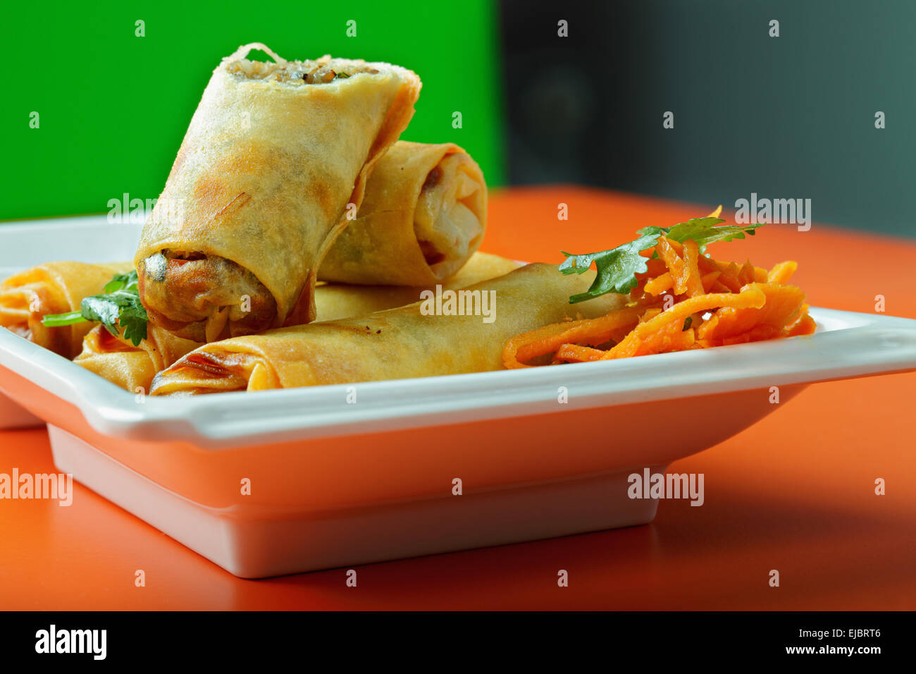 Spring rolls on a cafe table Stock Photo - Alamy