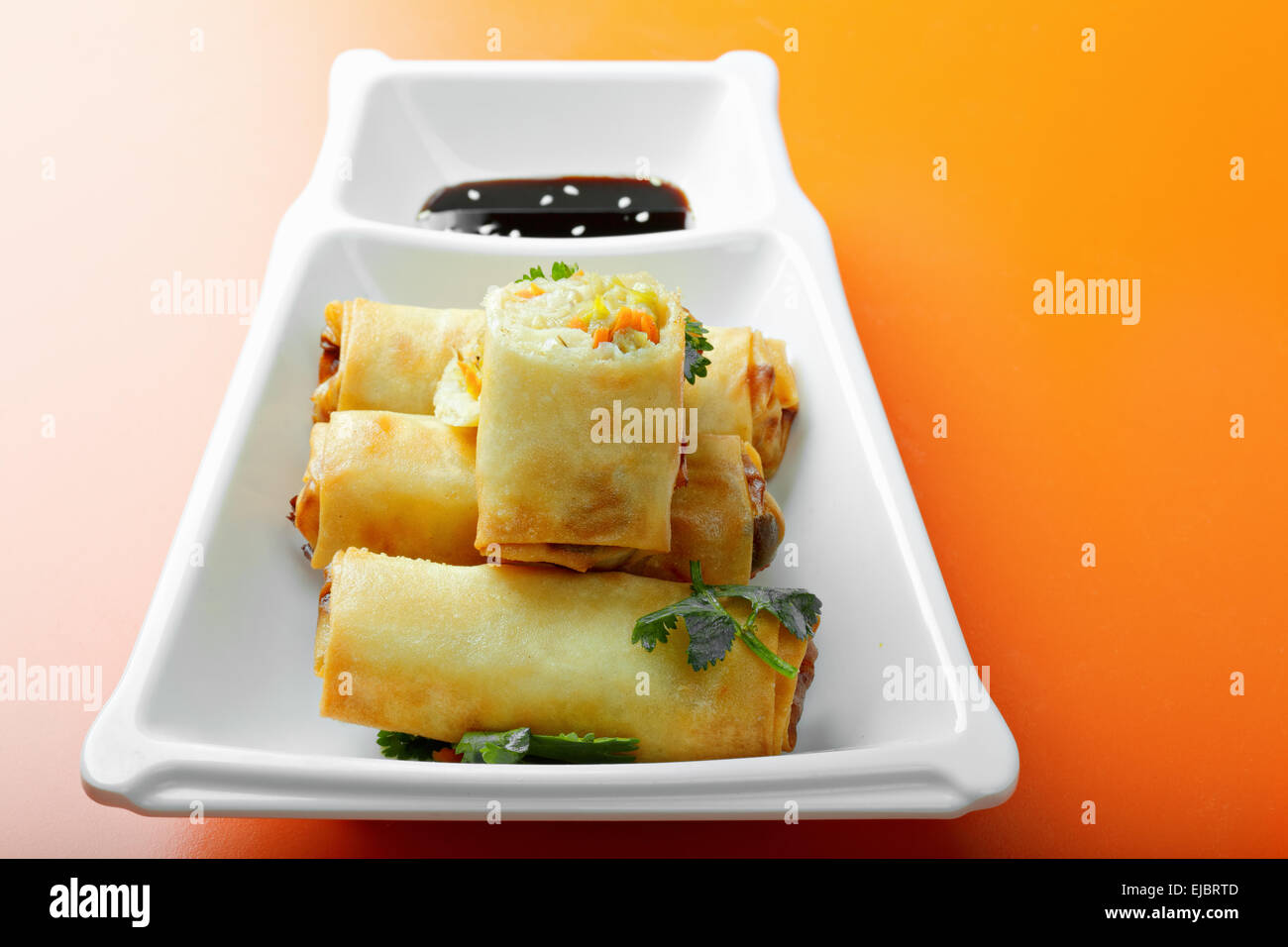 Vegetable spring rolls in a plate Stock Photo - Alamy