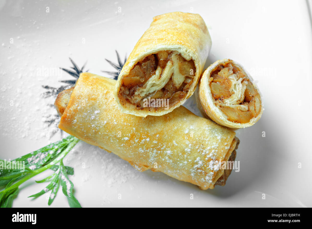 Apple spring rolls closeup Stock Photo - Alamy