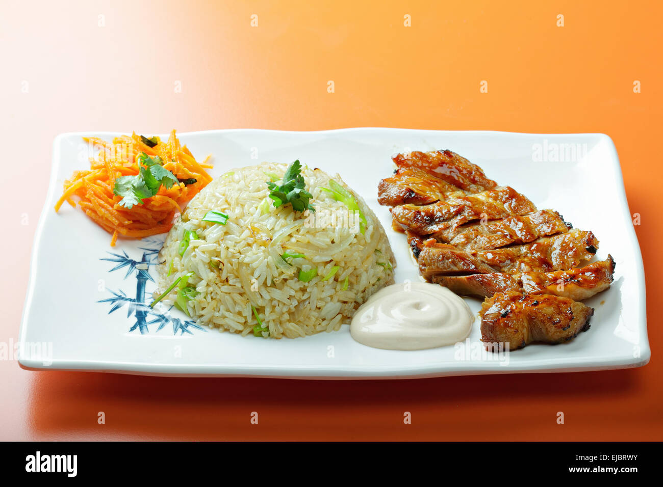Grilled pork with rice Stock Photo - Alamy