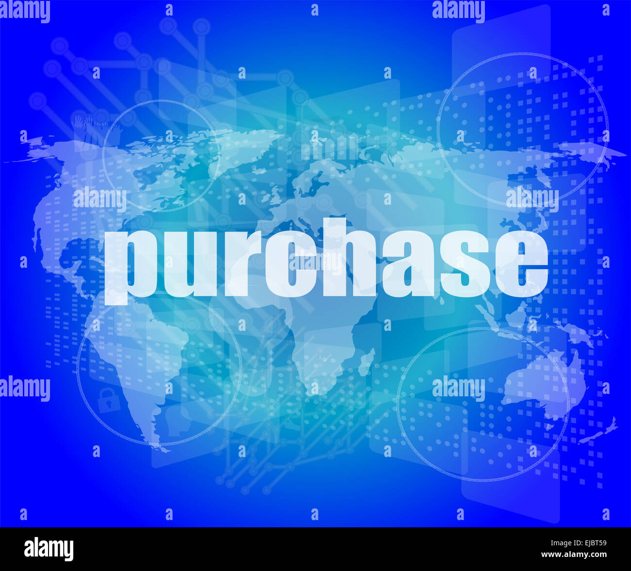 purchase words on digital touch screen interface - business concept ...