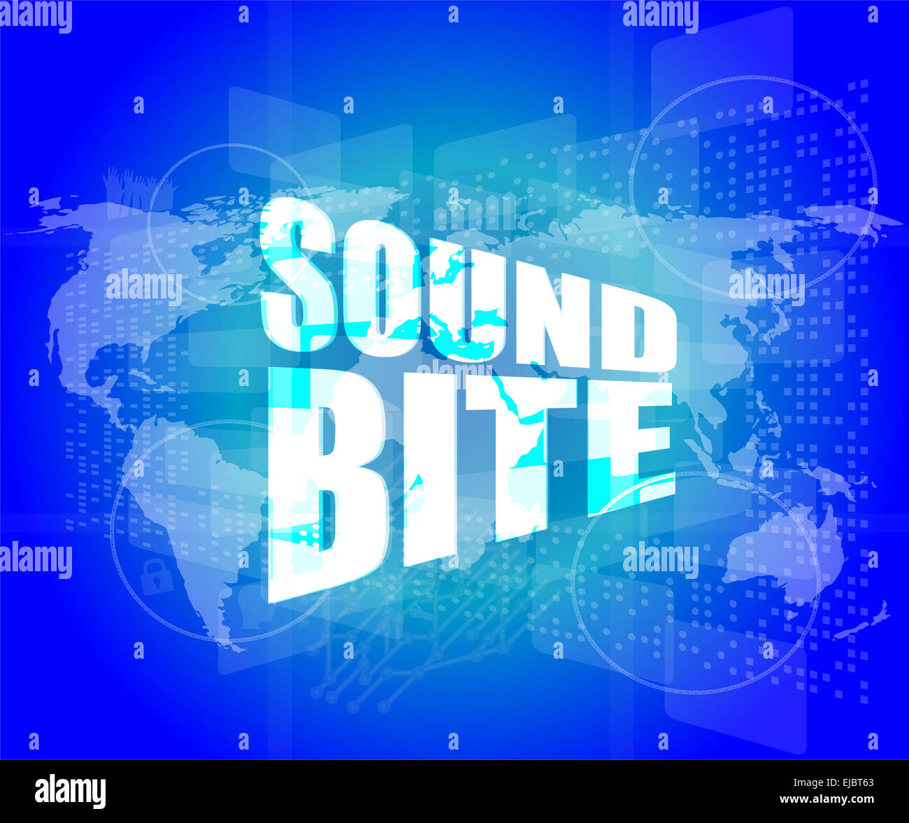 sound bite words on digital screen background with world map Stock ...