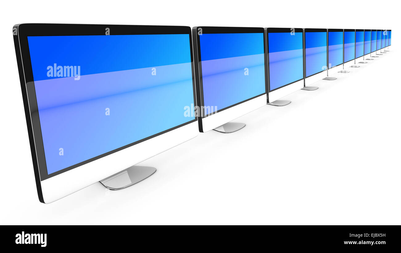 A line of All in one computers Stock Photo - Alamy