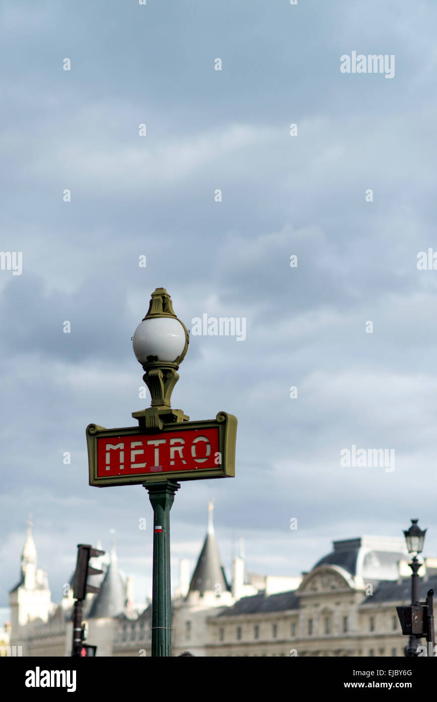 Art Deco Metro subway sign at the Pont Neuf Station, Paris, France ...