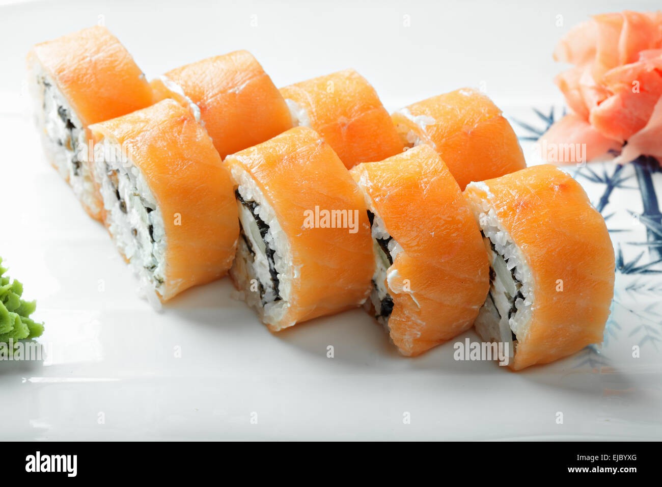 Creamy salmon roll closeup Stock Photo - Alamy