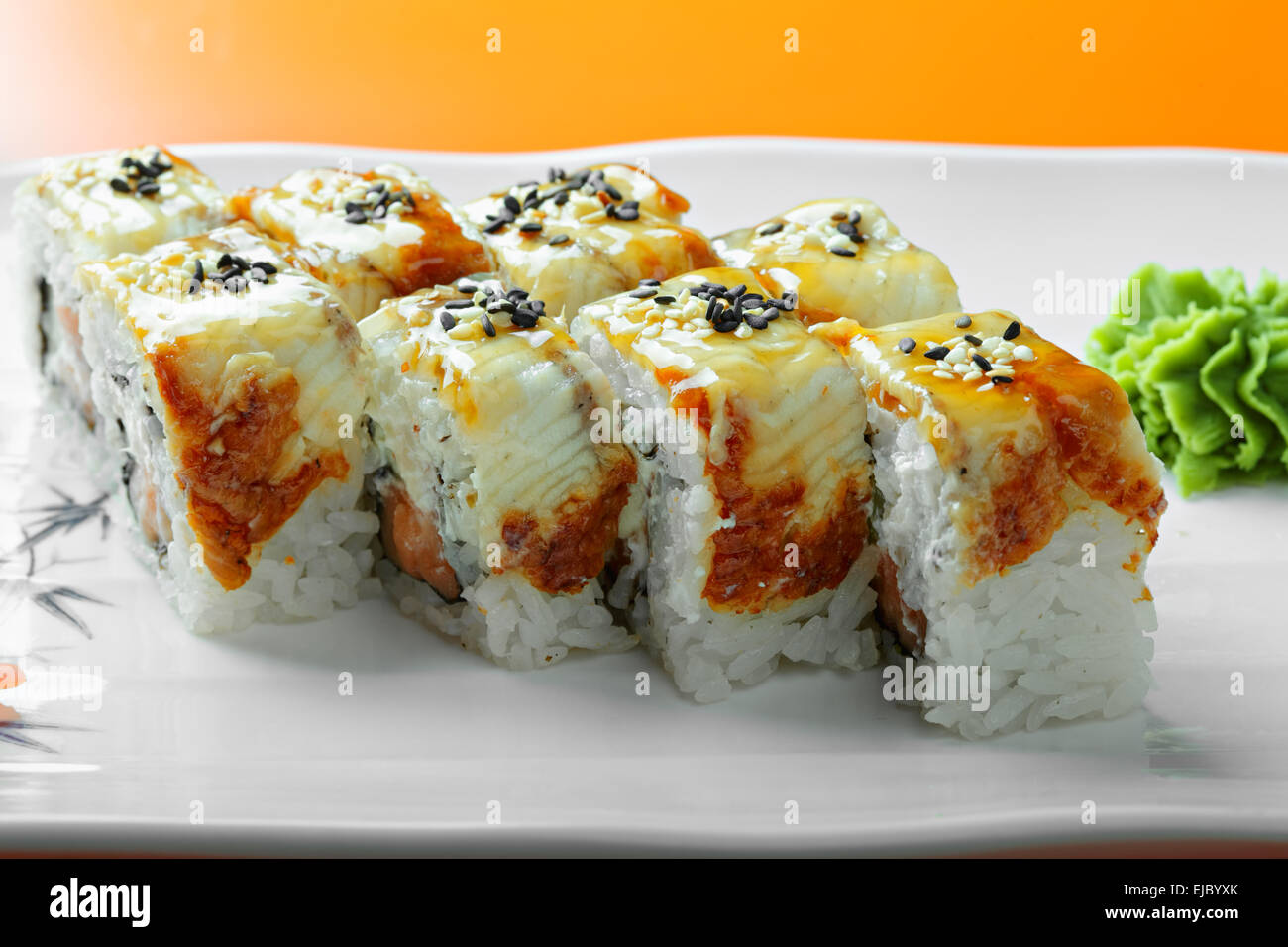 Canada roll with salmon and eel closeup Stock Photo - Alamy