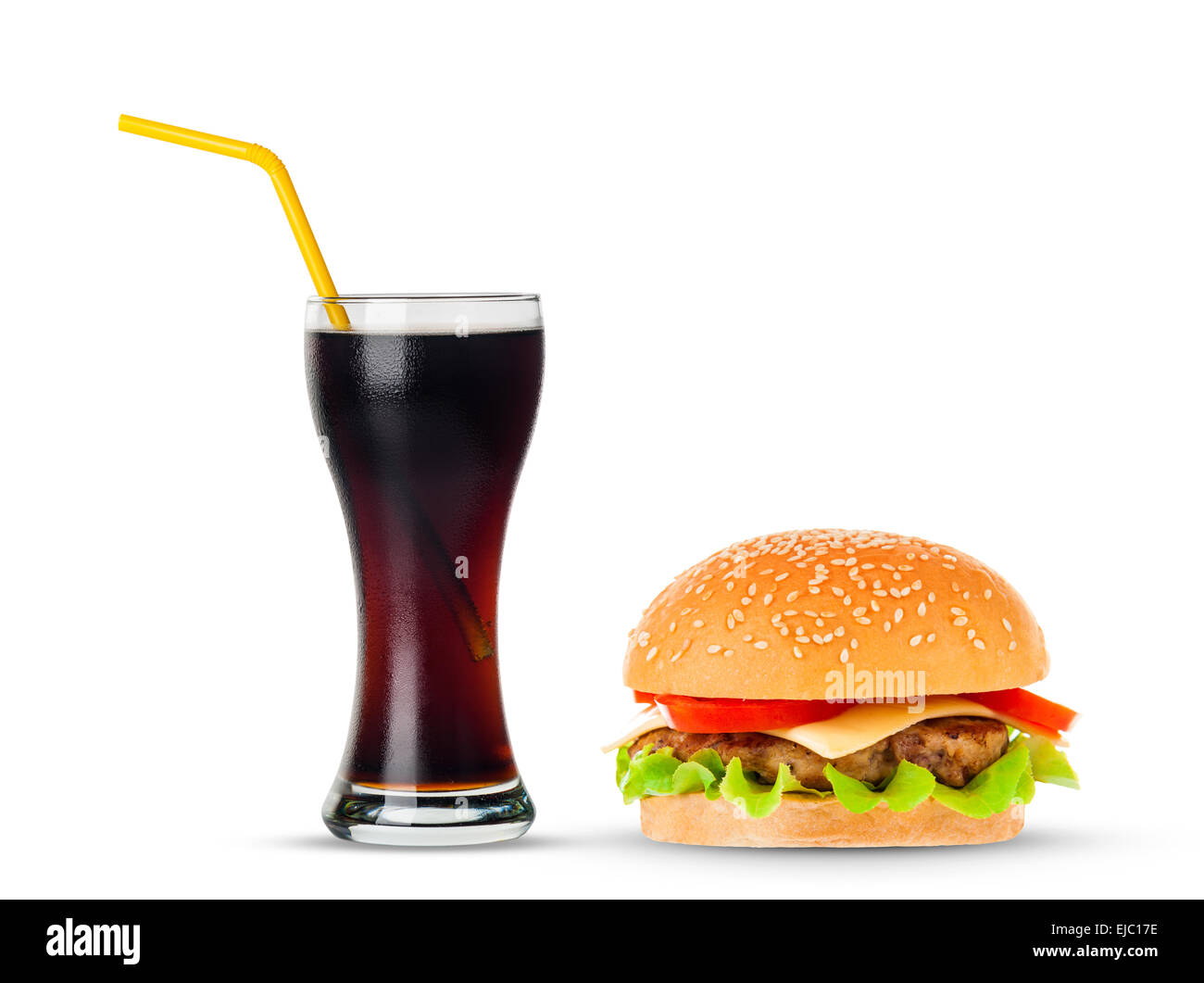 Cola and Big hamburger on white background Stock Photo - Alamy