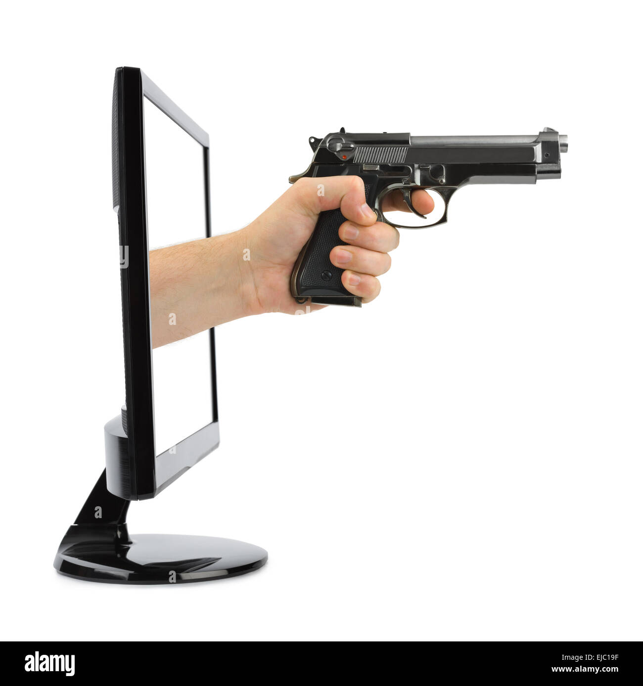 Hand with gun and tv Stock Photo - Alamy