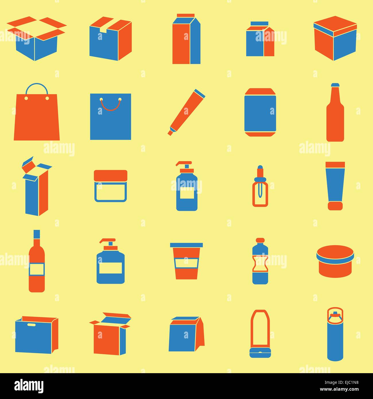 Packaging color icons on yellow background, stock vector Stock Vector ...