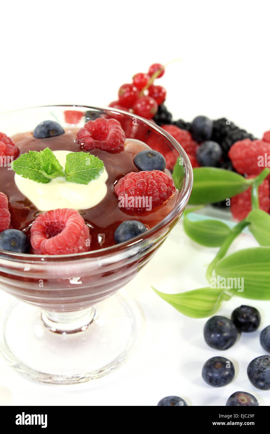 red fruit jelly with vanilla and lemon balm Stock Photo - Alamy