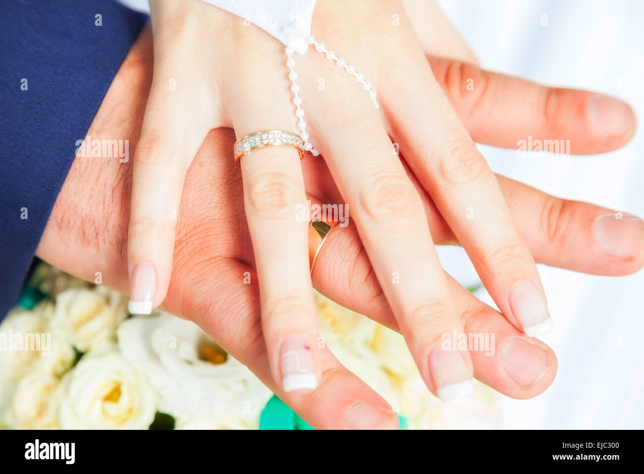 rings on hands. symbol of marriage Stock Photo - Alamy
