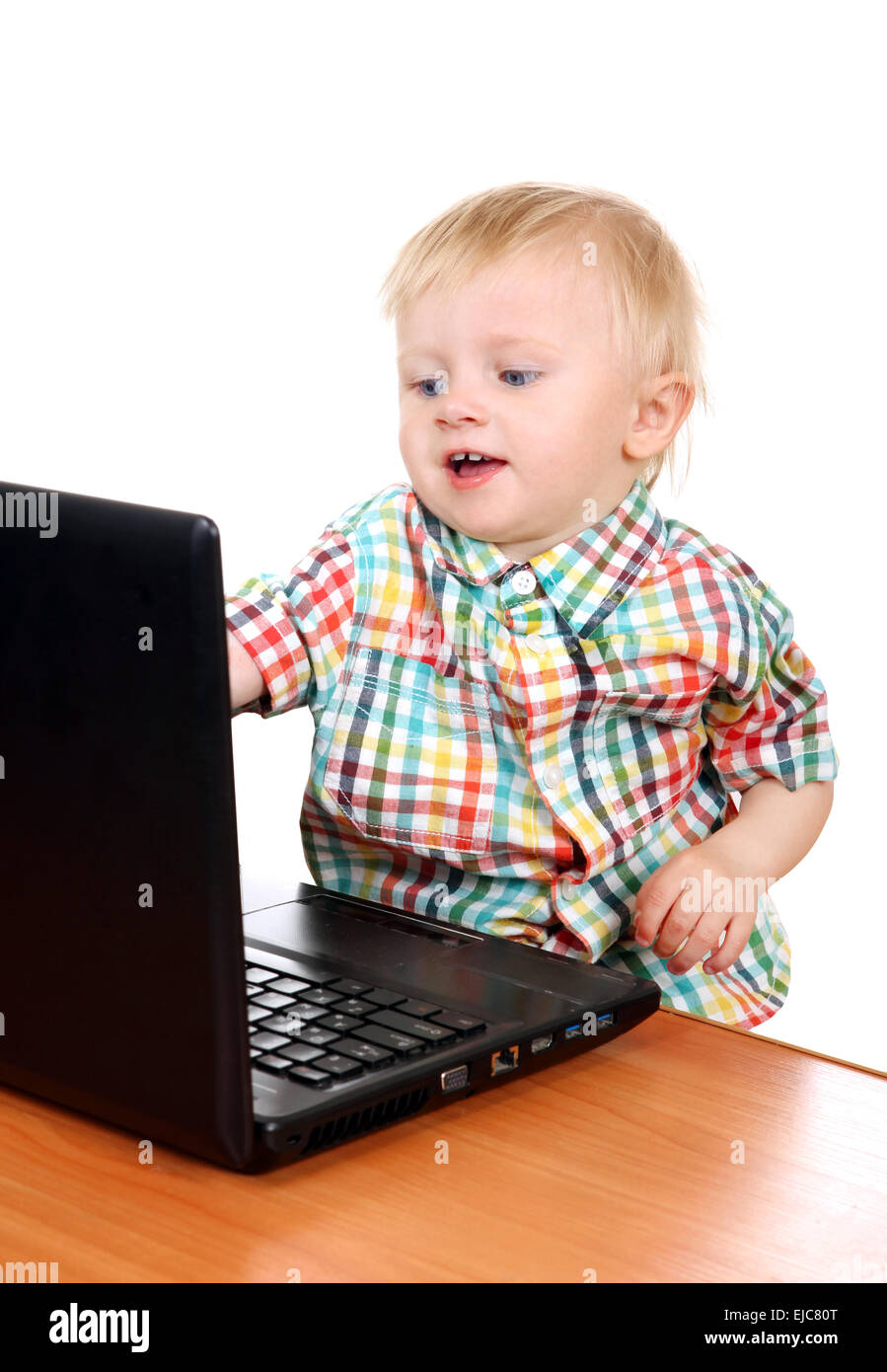 Baby Boy with Laptop Stock Photo - Alamy