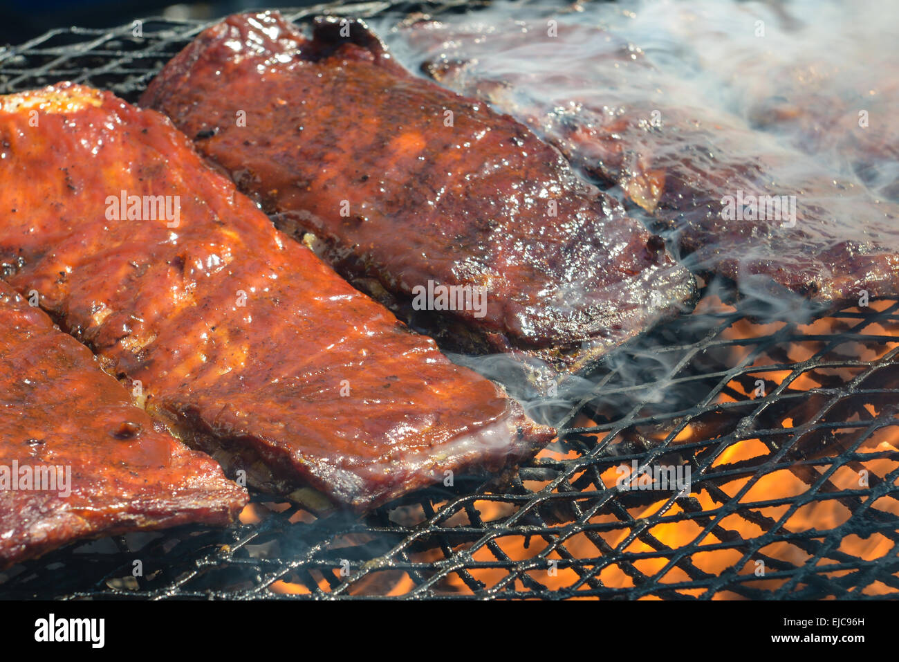 BBQ ribs on the Grill Stock Photo - Alamy
