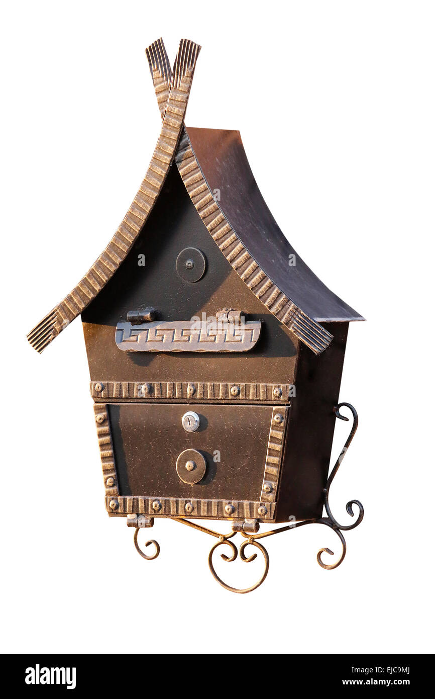 forged mailbox handmade on a white background Stock Photo - Alamy